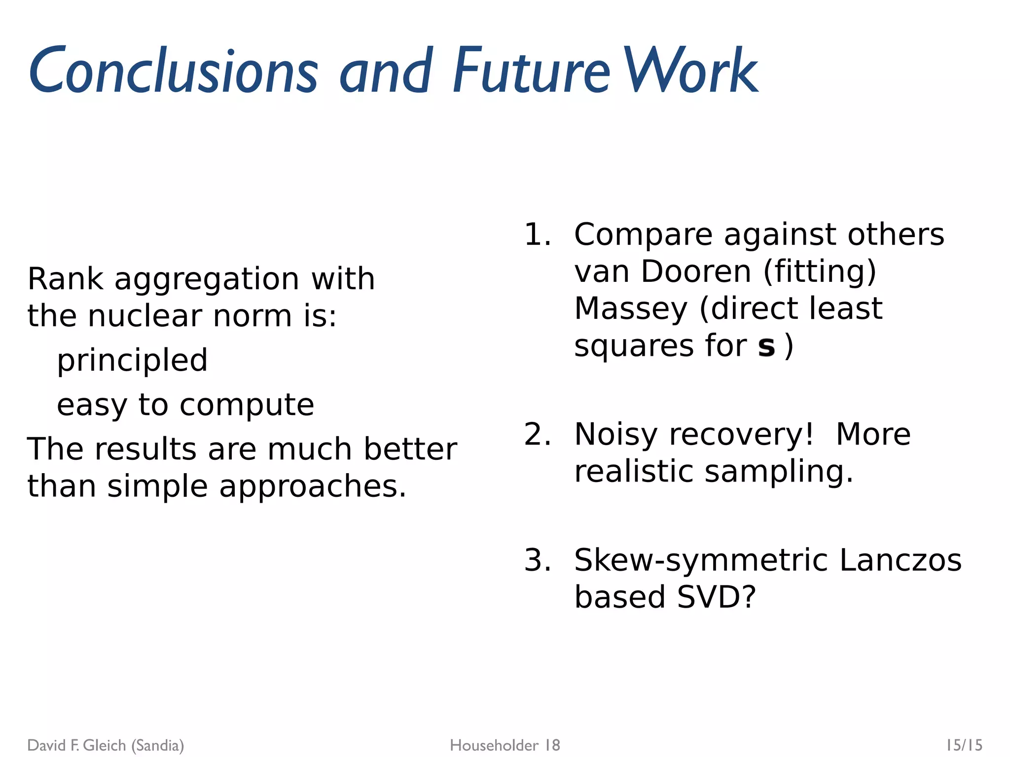 Rank Aggregation Via Skew Symmetric Matrix Completion Ppt