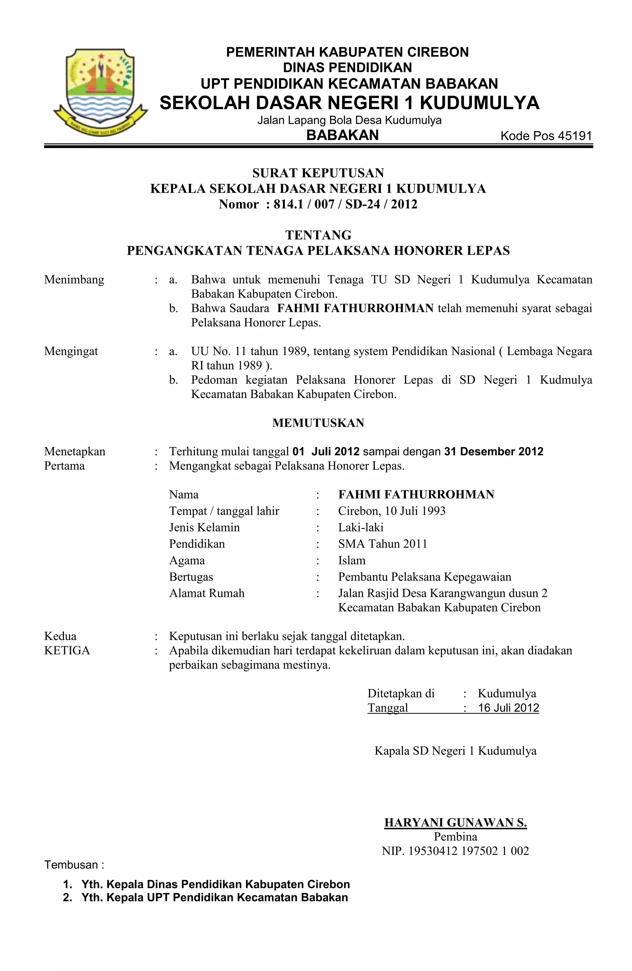 Sk honor fahmi 2011 | DOC