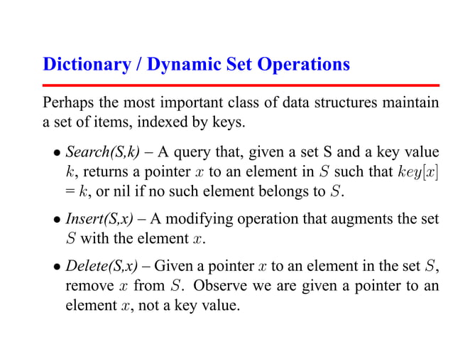 Skiena Algorithm 2007 Lecture05 Dictionary Data Structure Trees Ppt
