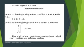 BASICS OF MATRICES WITH APPLICATION IN ENGINEERING | PPTX