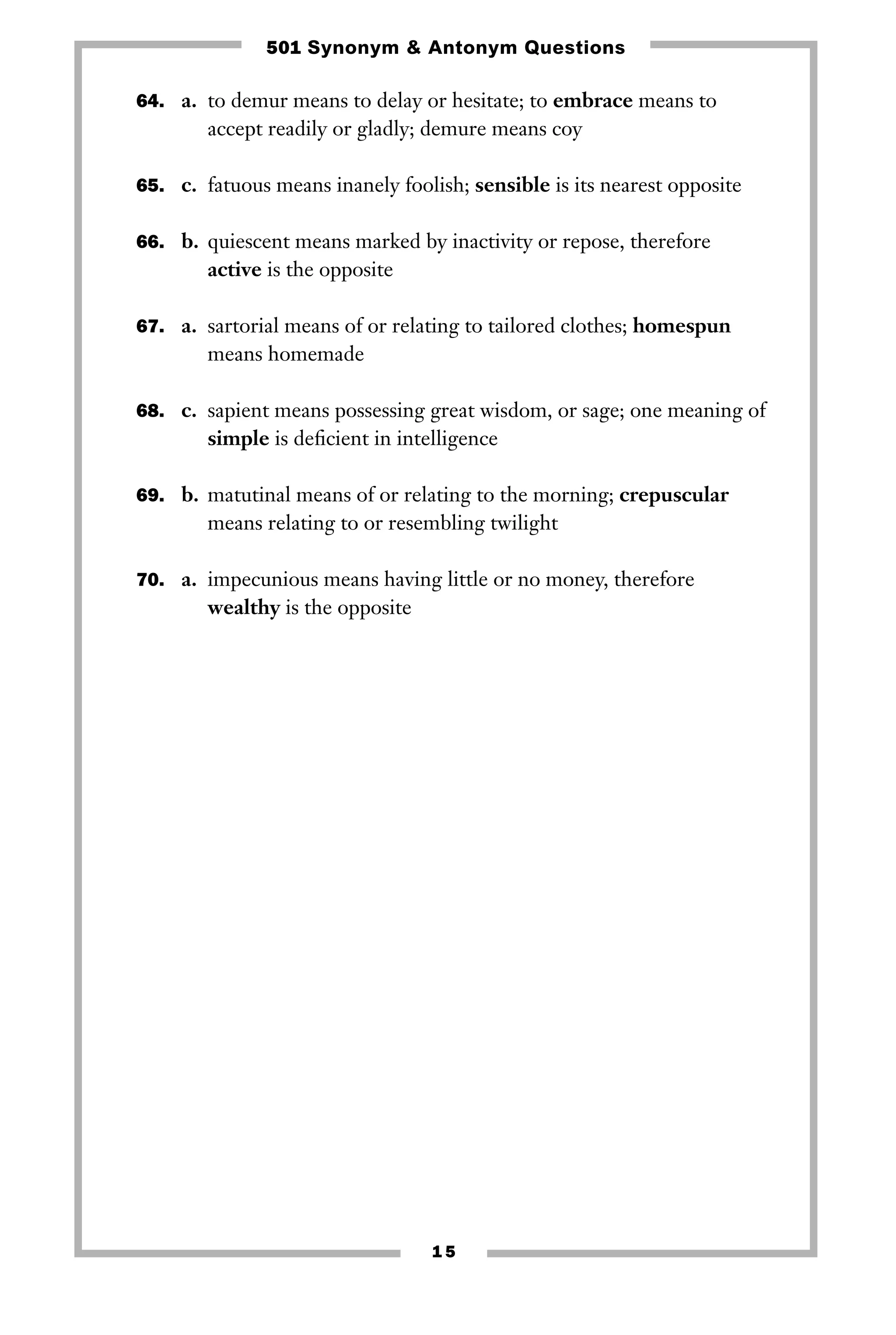 501 Synonyms and Antonyms Questions | PDF