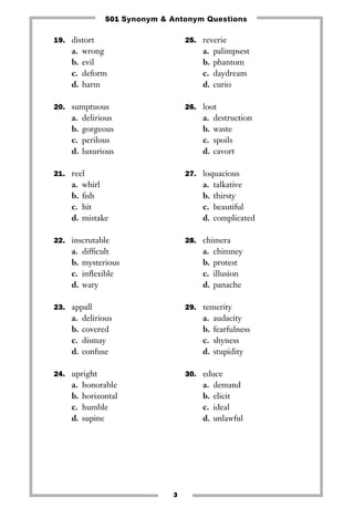 501 Synonyms and Antonyms Questions | PDF