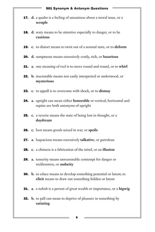 501 Synonyms and Antonyms Questions | PDF