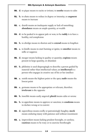 501 Synonyms and Antonyms Questions | PDF