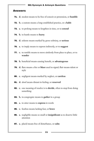 501 Synonyms and Antonyms Questions | PDF