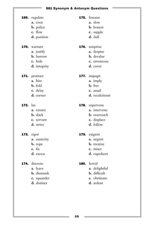 501 Synonyms and Antonyms Questions | PDF