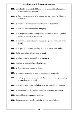 501 Synonyms and Antonyms Questions | PDF
