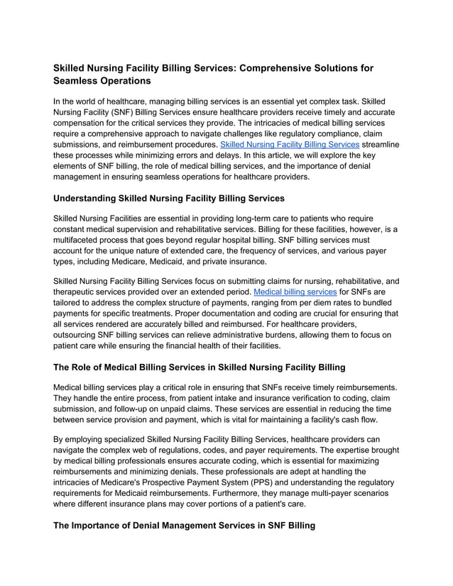 Skilled Nursing Facility Billing Services: Comprehensive Solutions for Seamless Operations | PDF
