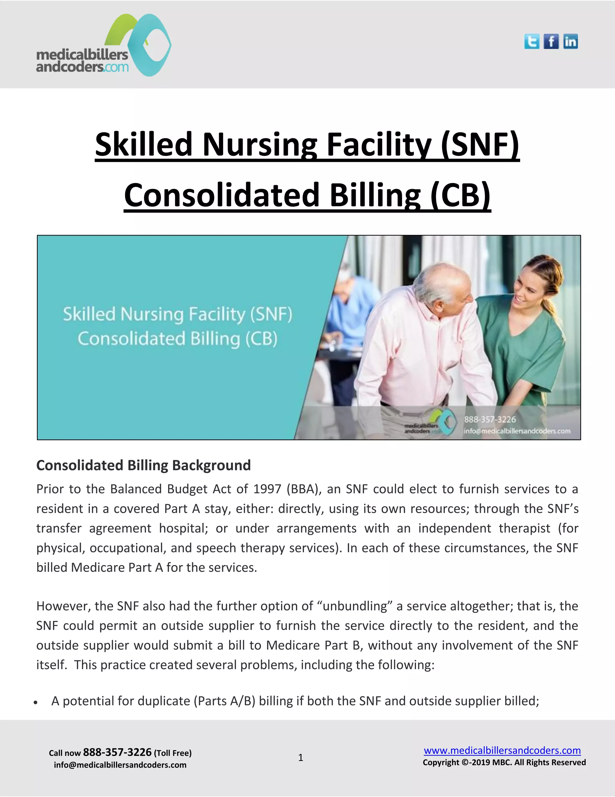 Skilled Nursing Facility (SNF) Consolidated Billing (CB) | PDF