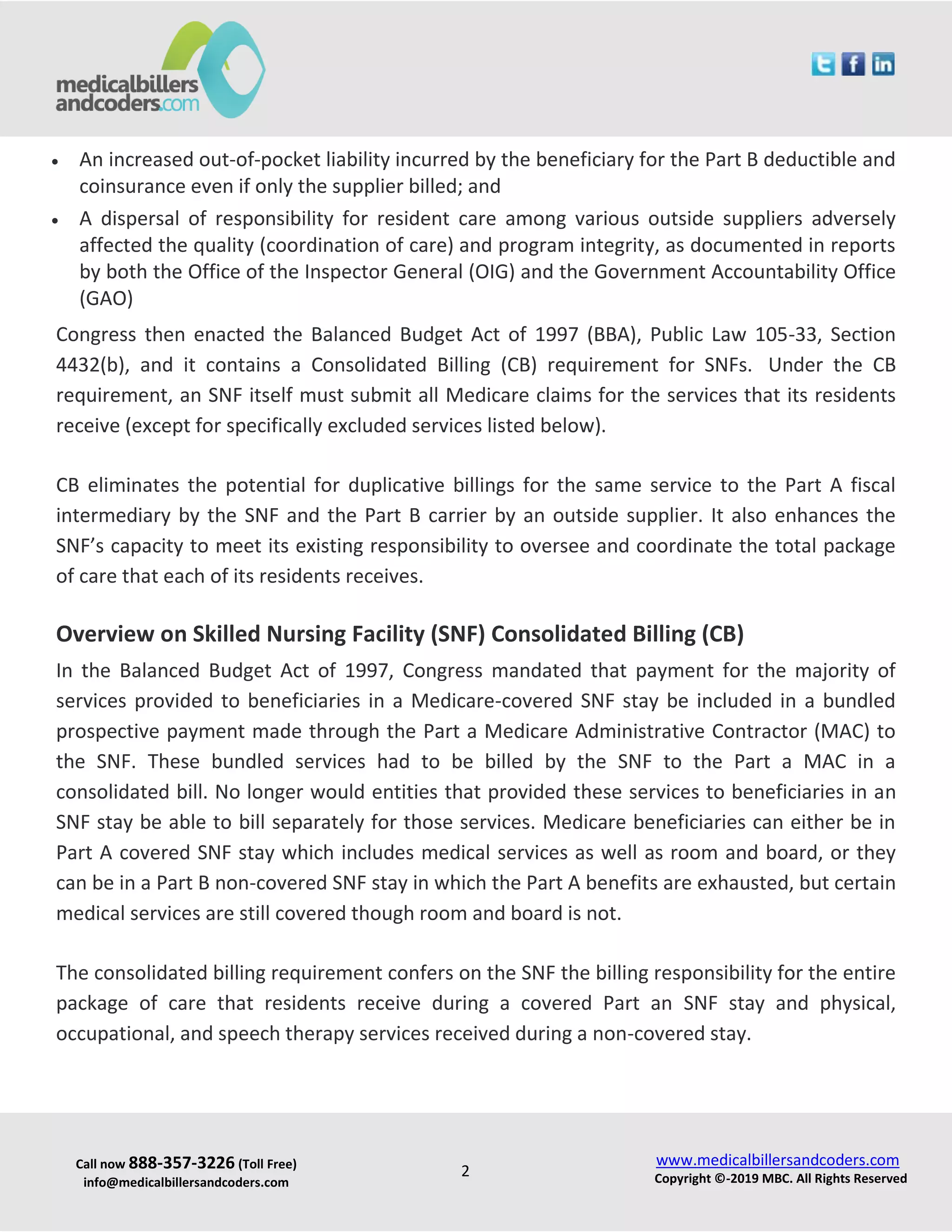 Skilled Nursing Facility (SNF) Consolidated Billing (CB) | PDF
