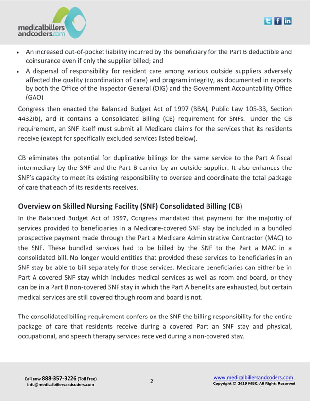 Skilled Nursing Facility (SNF) Consolidated Billing (CB) | PDF
