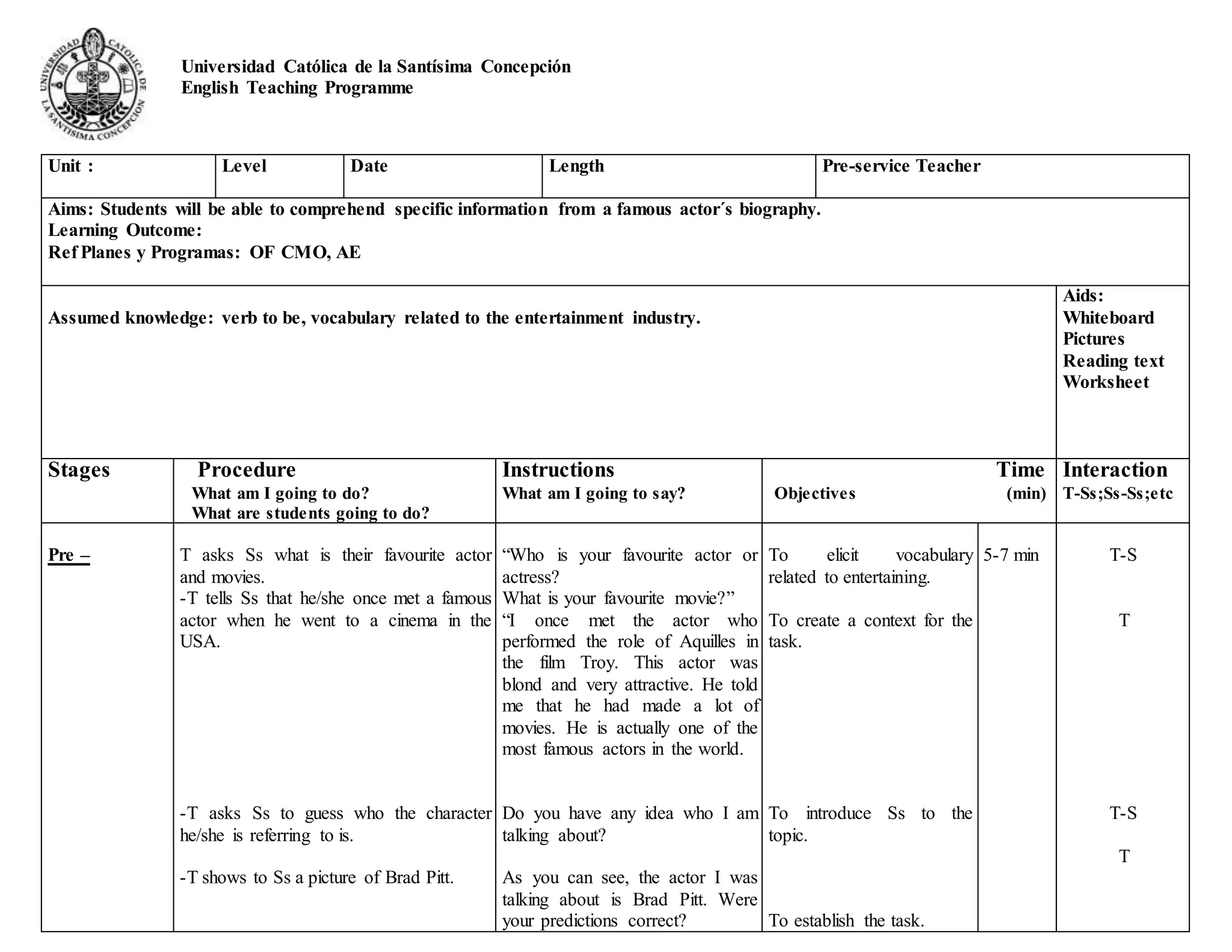 Skill Lesson Plan Methodology Luis Sanhueza-Lina Pamela Añazco | DOCX