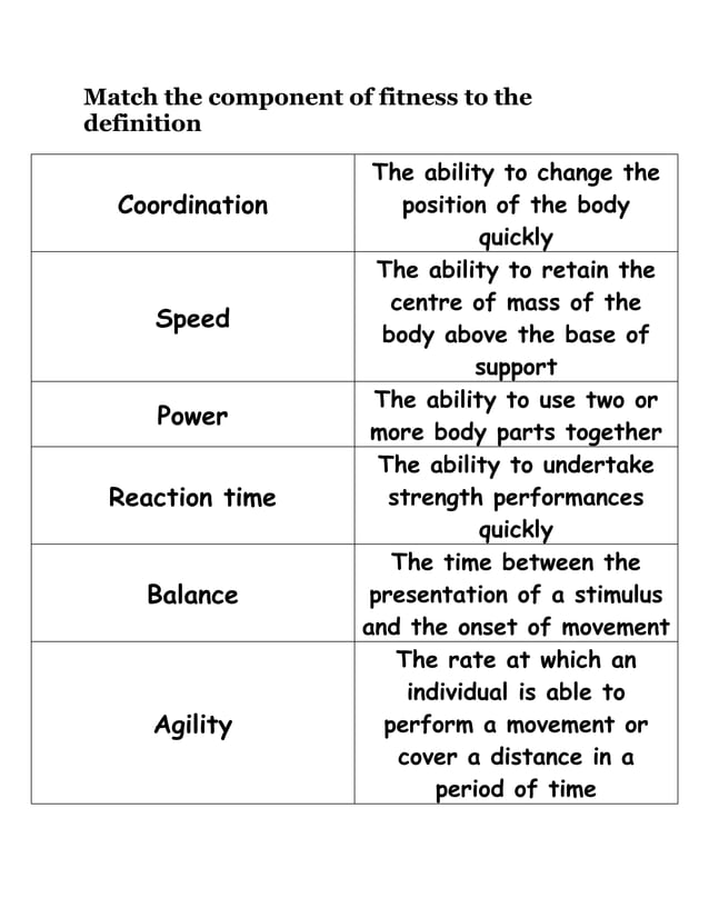 Skill related components match up game | PDF