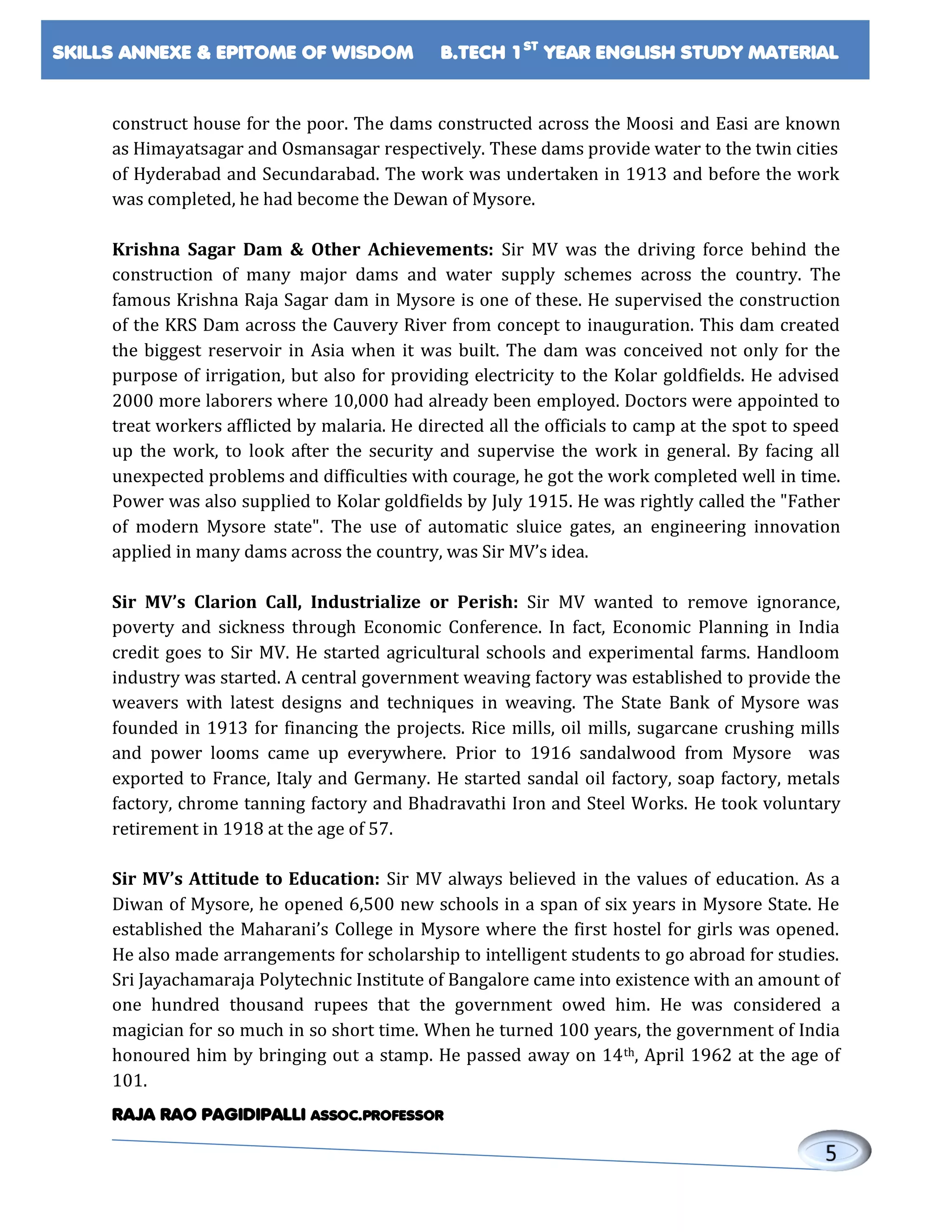 SKILLS ANNEXE & EPITOME OF WISDOM - B.TECH 1ST YEAR ENGLISH STUDY ...