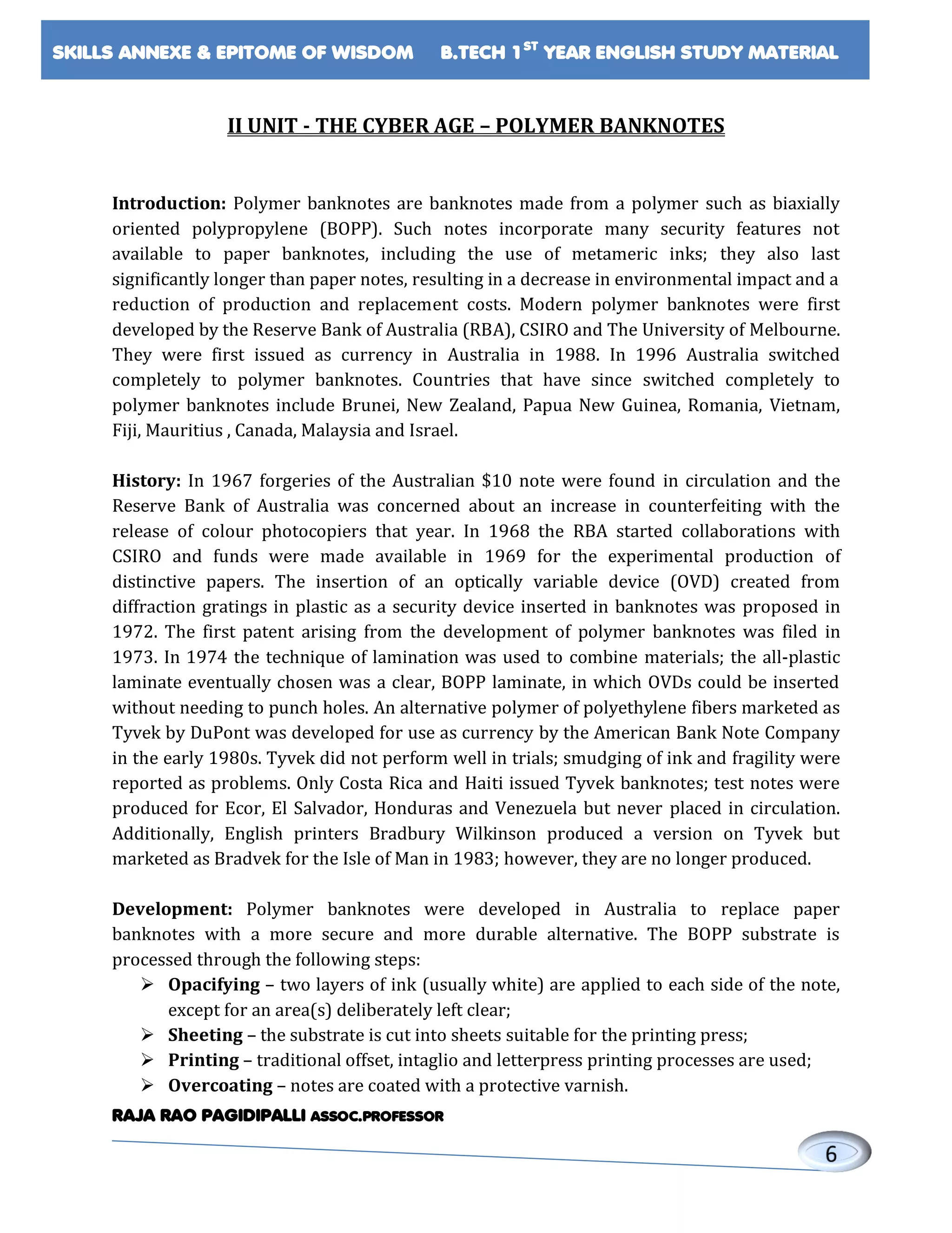 SKILLS ANNEXE & EPITOME OF WISDOM - B.TECH 1ST YEAR ENGLISH STUDY ...