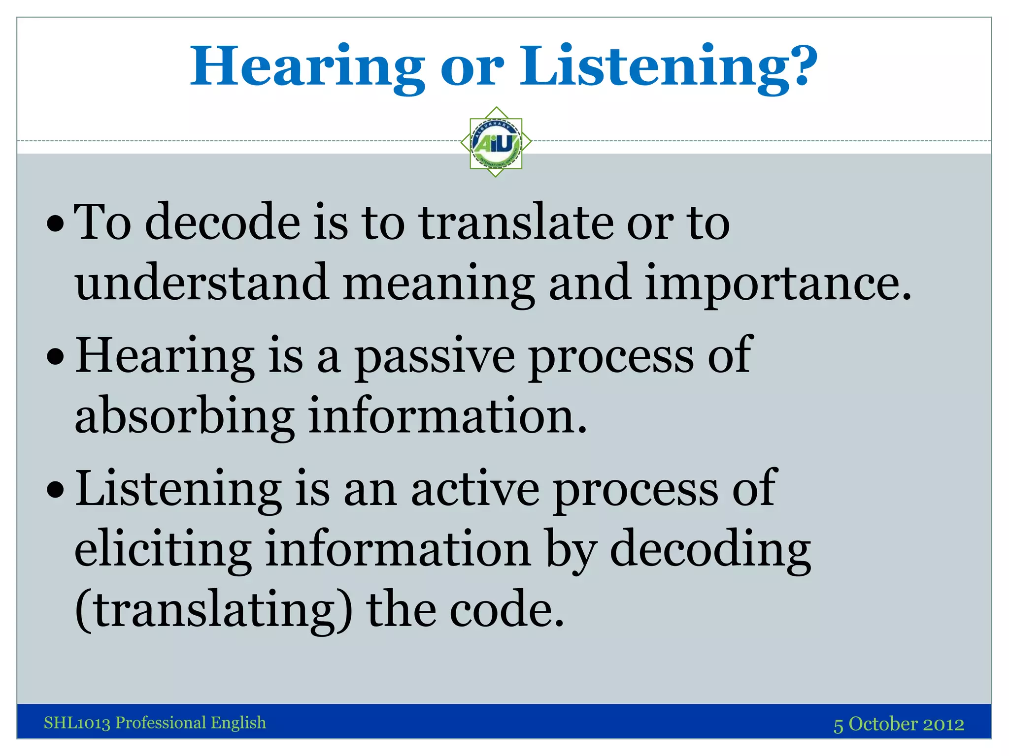 Decoding Skills - Listening | PPT