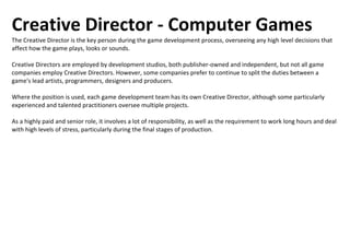 Skillset job roles_in_the_games_industry | DOCX | Computer Animation ...