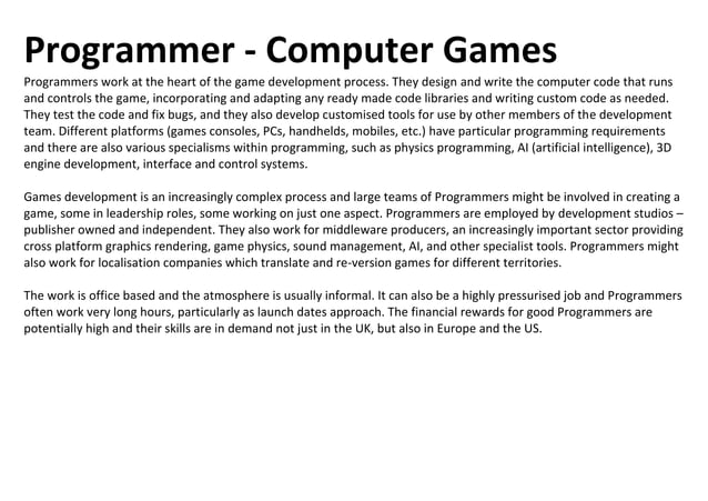 Skillset job roles_in_the_games_industry | PPT