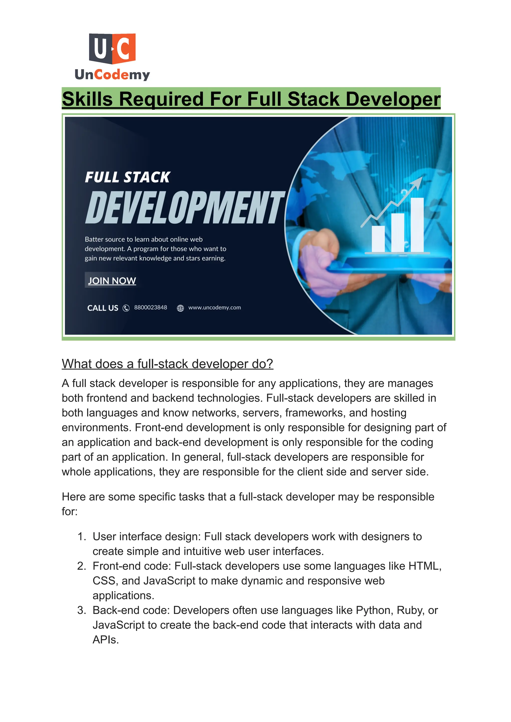 Skills Required For Full Stack Developer.pdf | Web Development | Internet