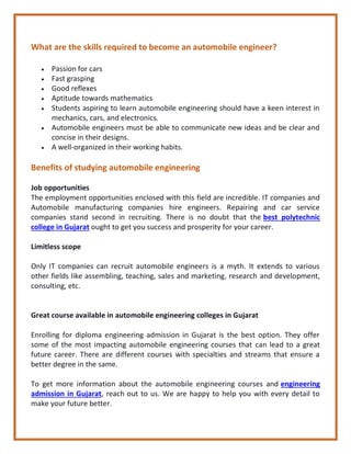 Things to Know About Automobile Engineer | PDF