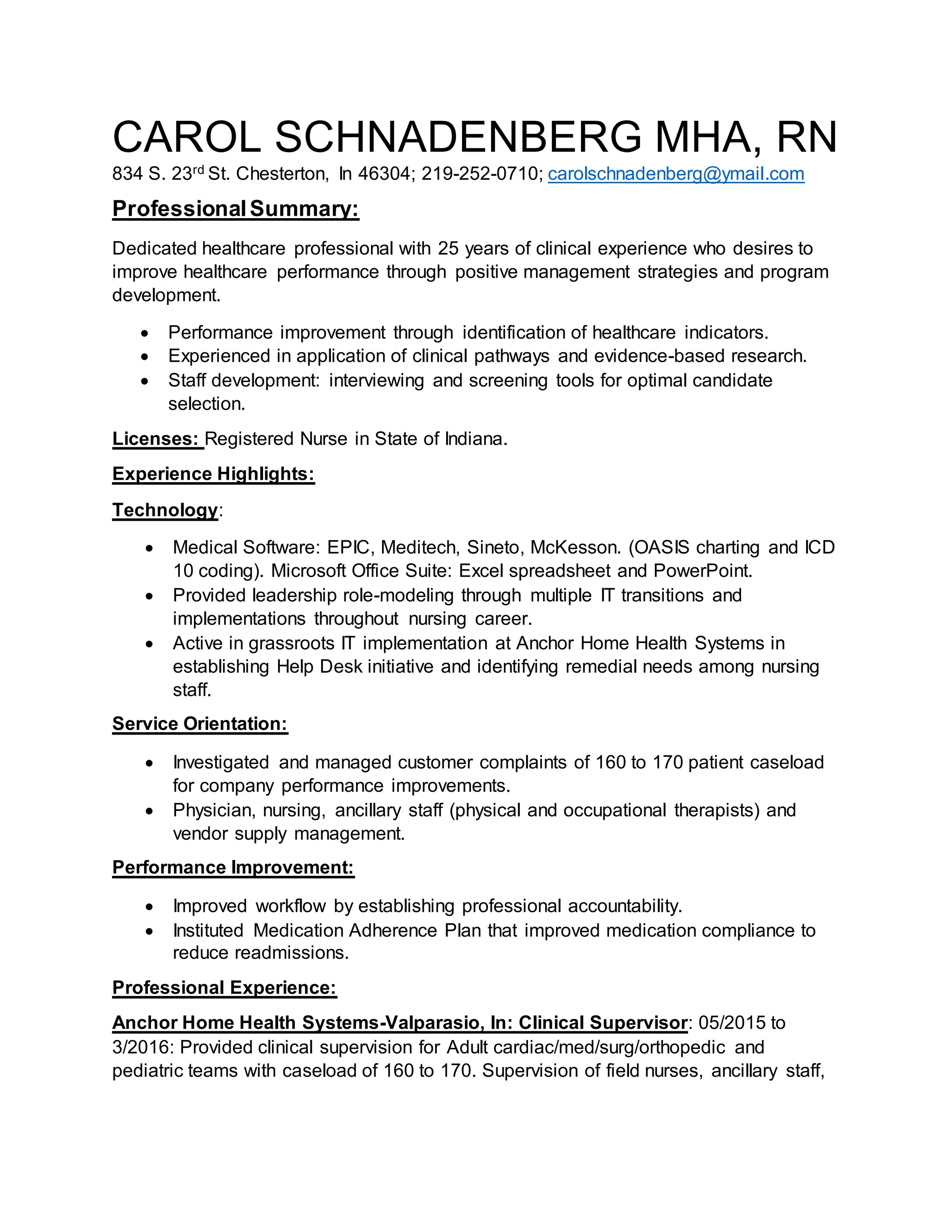 Carol Schnadenberg MHA RN | PDF