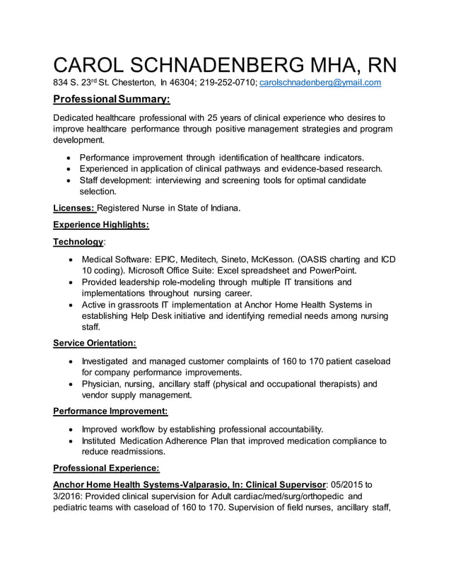 Carol Schnadenberg MHA RN | PDF