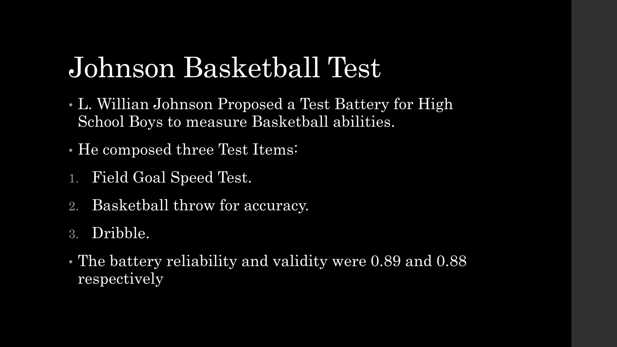 Skill tests for basketball. measurement and assessment in Physical ...