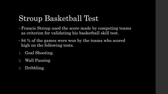 Skill tests for basketball. measurement and assessment in Physical ...