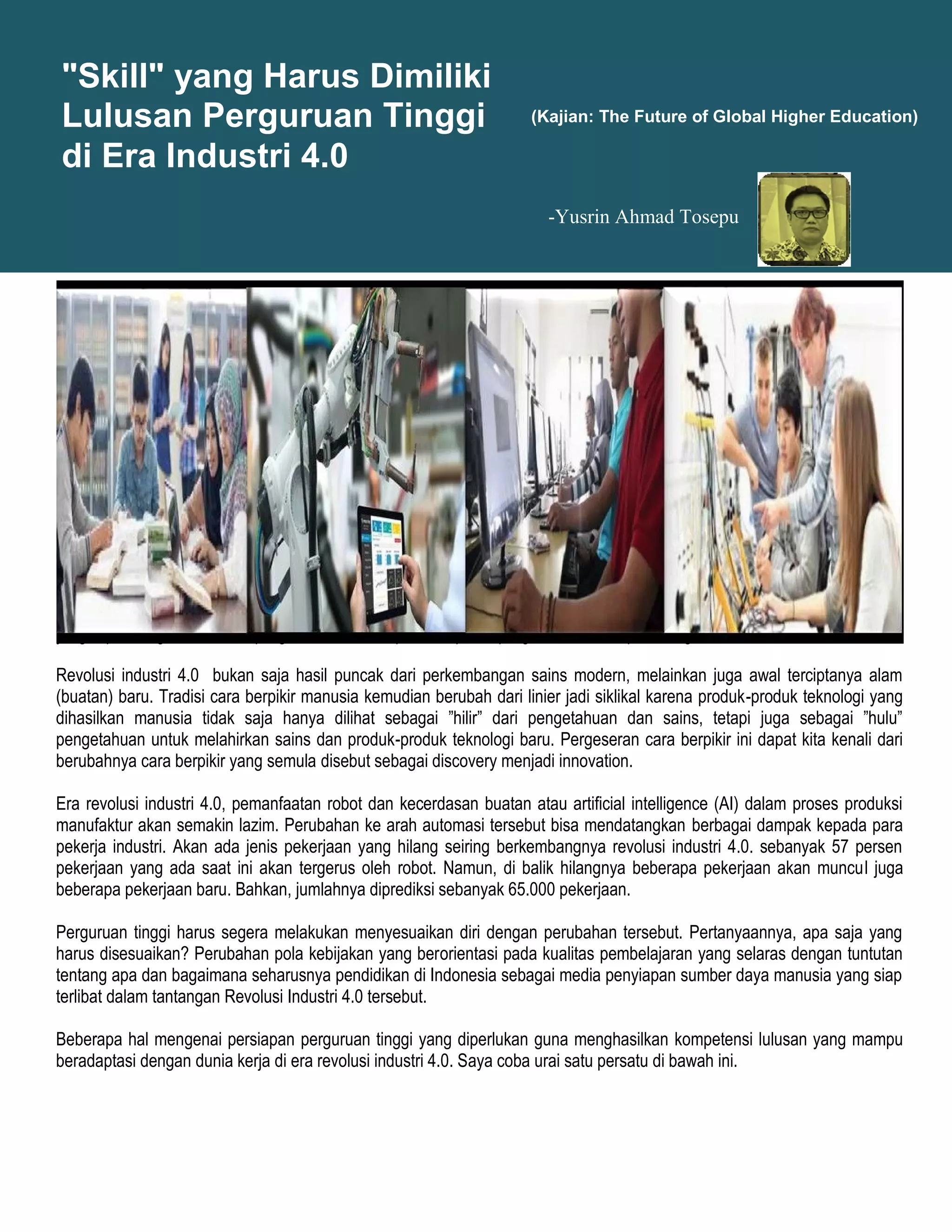 Skill yang harus dimiliki Lulusan Perguruan Tinggi di era industri 4.0 | PDF