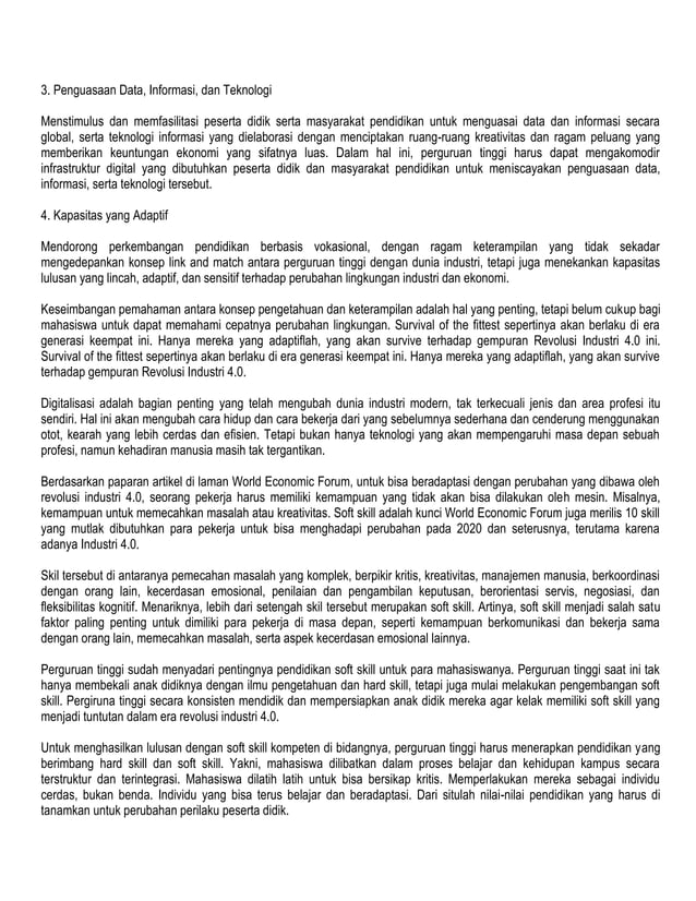 Skill yang harus dimiliki Lulusan Perguruan Tinggi di era industri 4.0 | PDF