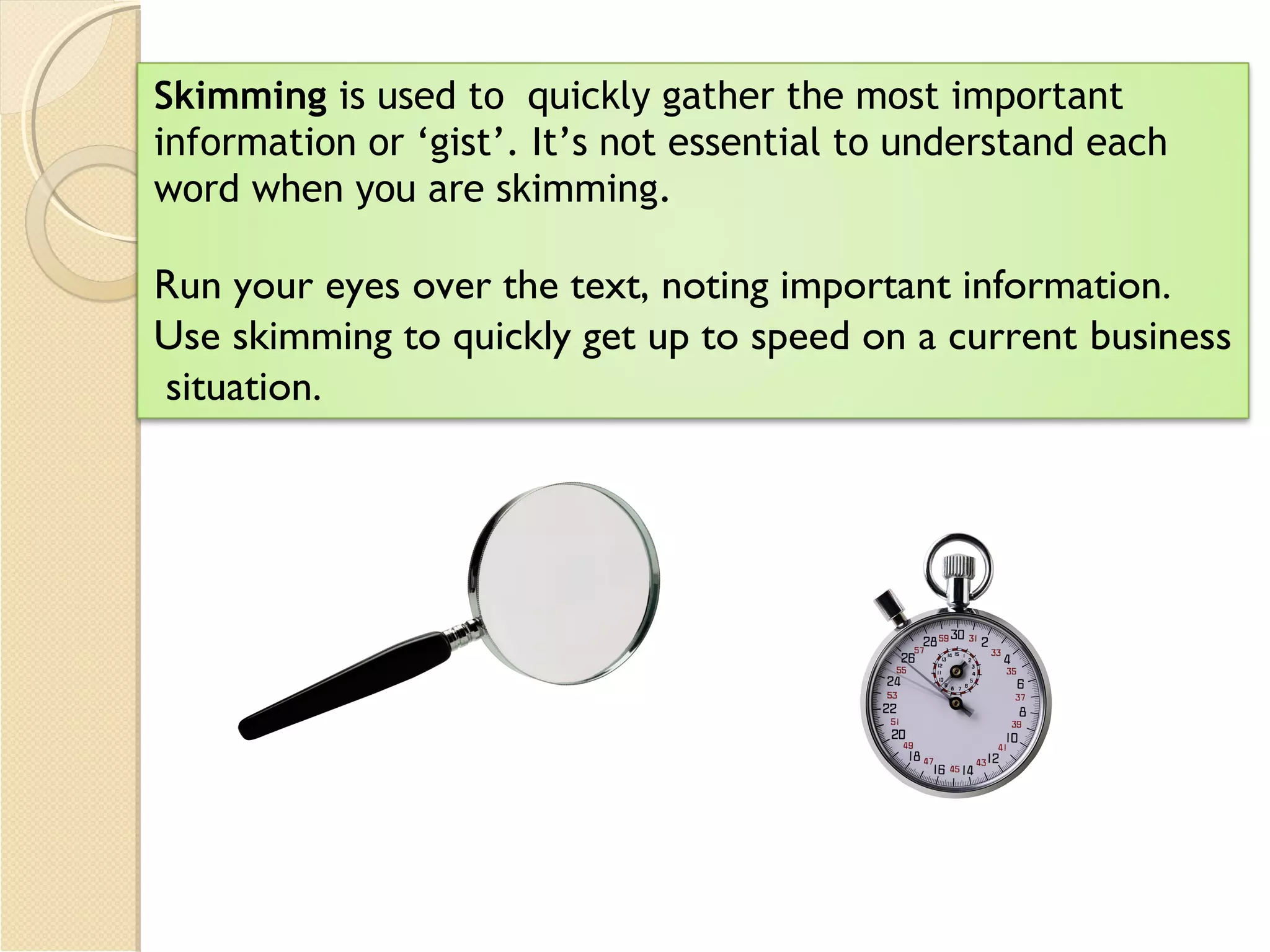 Skimming and Scanning a key Reading Comprehension Skill | PPT