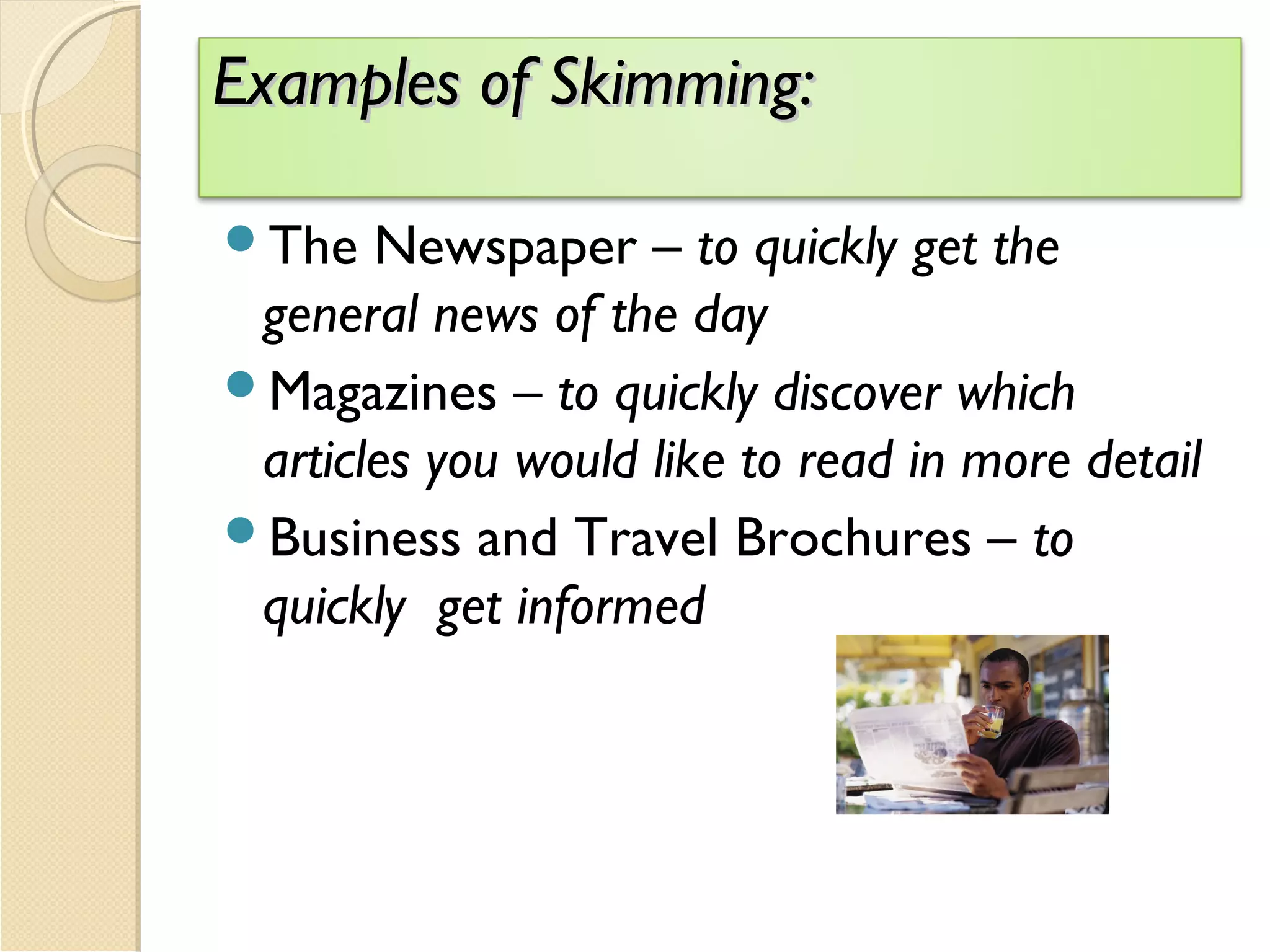 Skimming and Scanning a key Reading Comprehension Skill | PPT