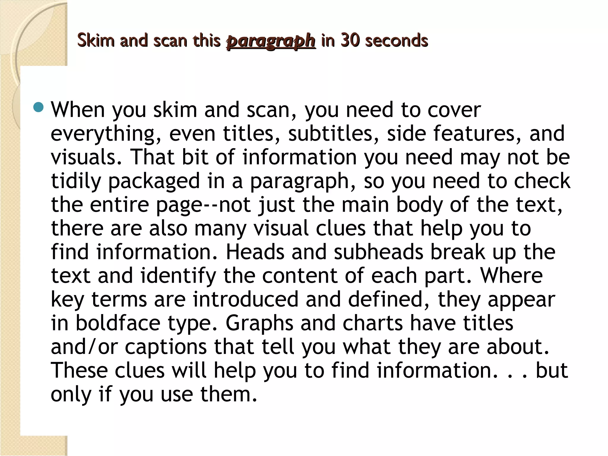 Skimming and Scanning a key Reading Comprehension Skill | PPT
