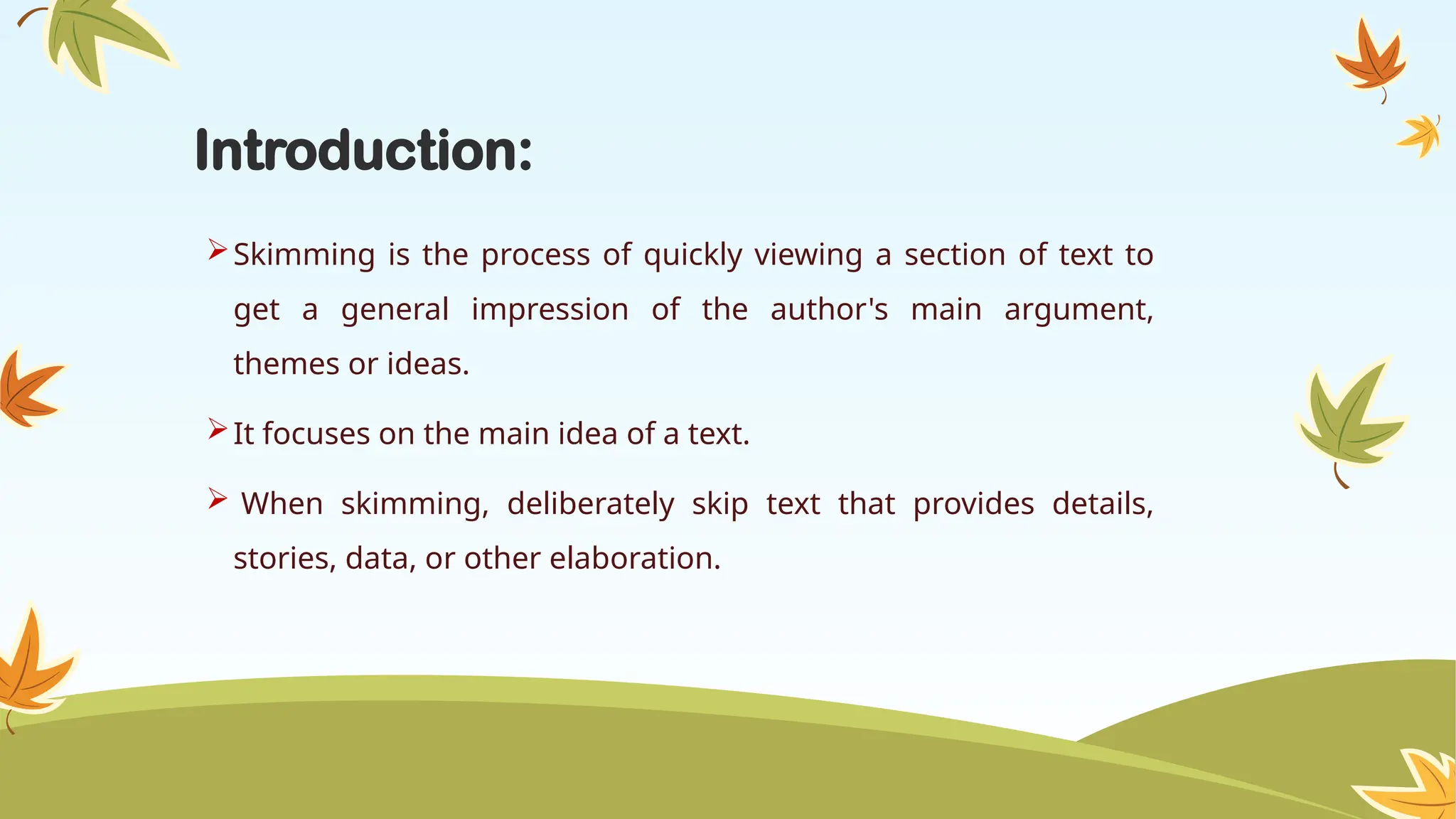 Skimming ( One of important types of reading ) | PPTX