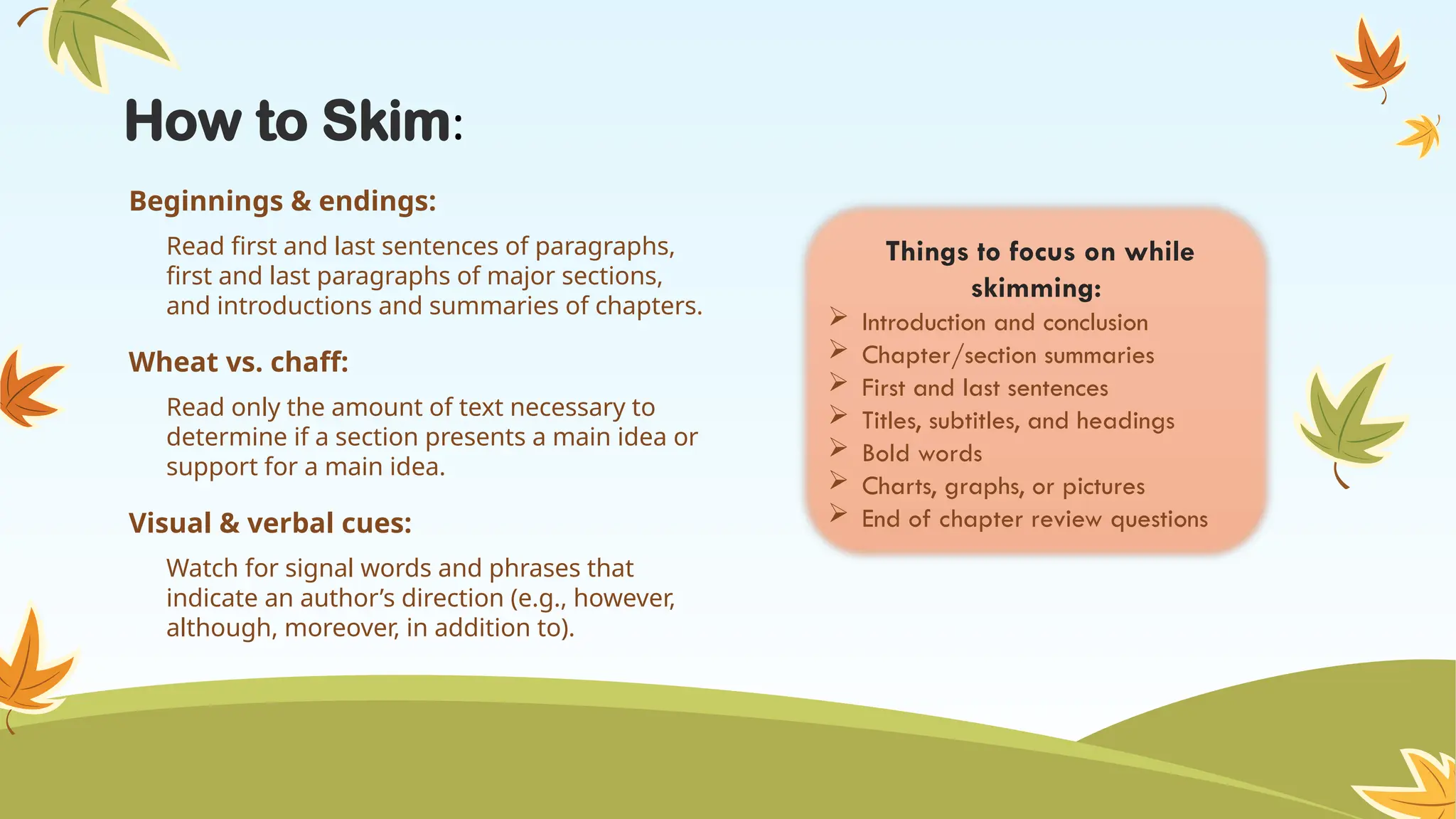 Skimming ( One of important types of reading ) | PPTX