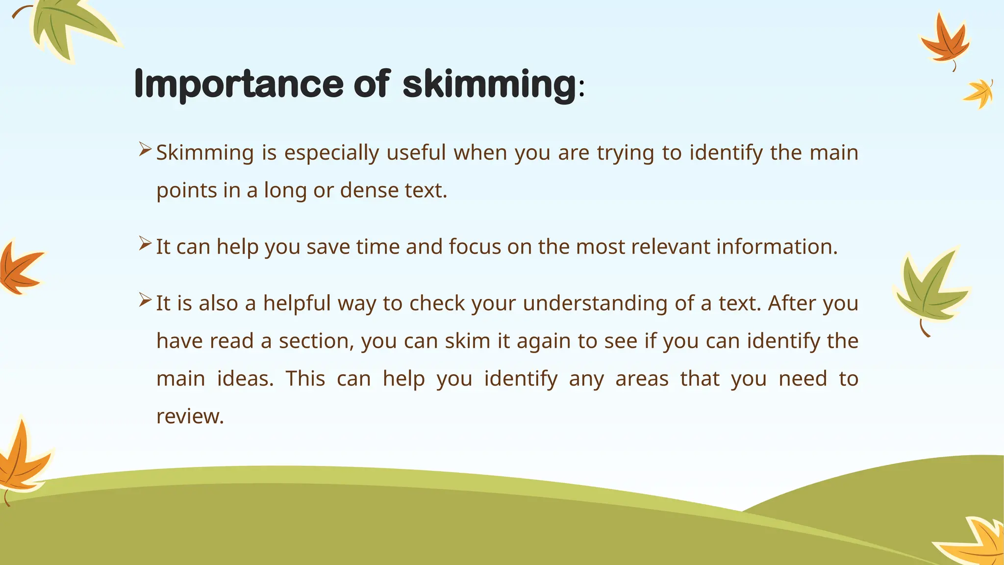 Skimming ( One of important types of reading ) | PPTX