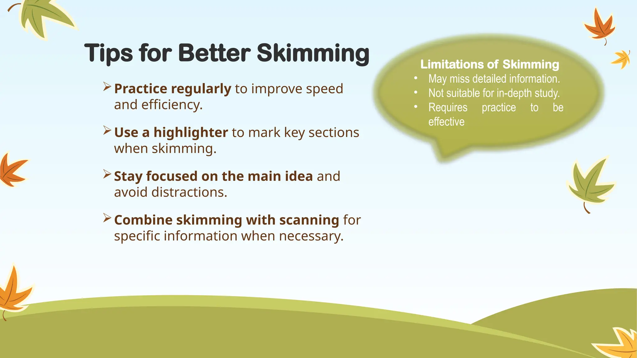 Skimming ( One of important types of reading ) | PPTX