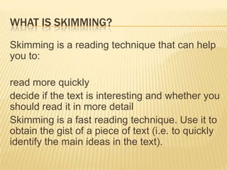 Skimming and scanning | PPTX