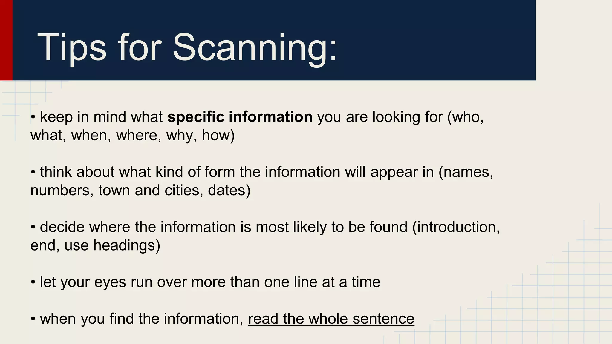 Skimming and scanning powerpoint | PPTX