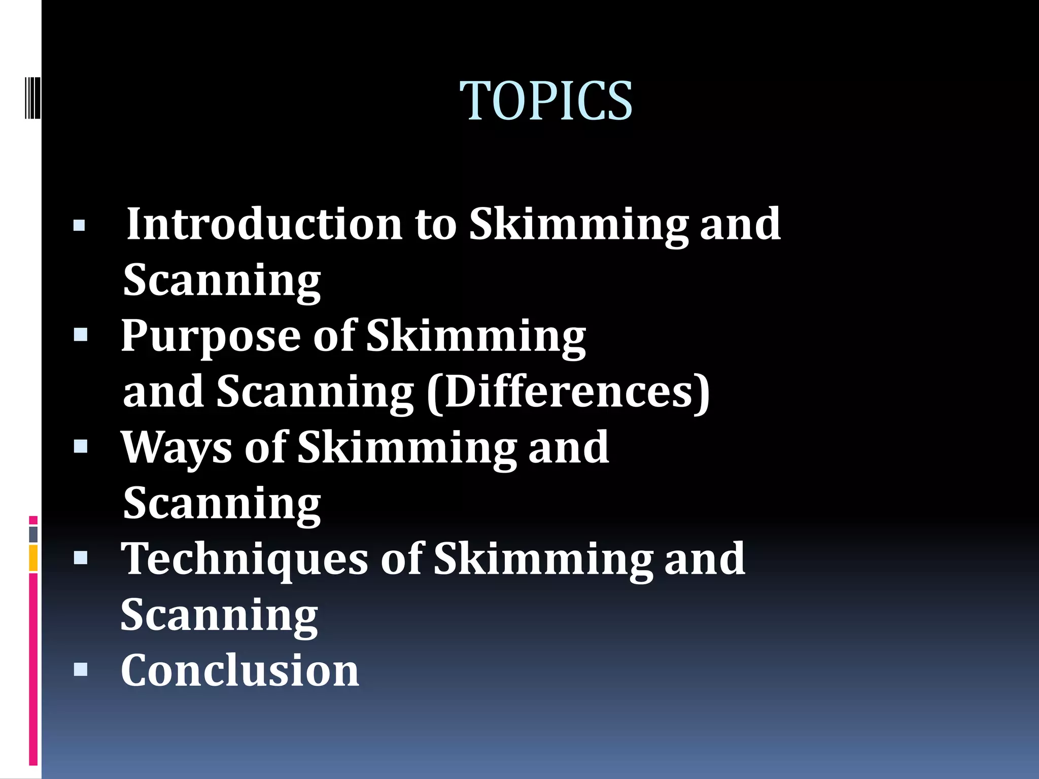 Skimming and scanning techniques gec bvn production sem 1 | PPTX