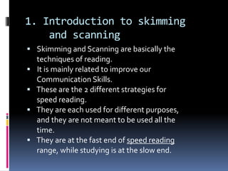Skimming and scanning techniques gec bvn production sem 1 | PPTX