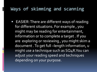 Skimming and scanning techniques gec bvn production sem 1 | PPTX