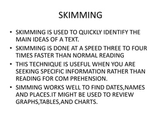 Skimming scanning & critical reading | PPTX