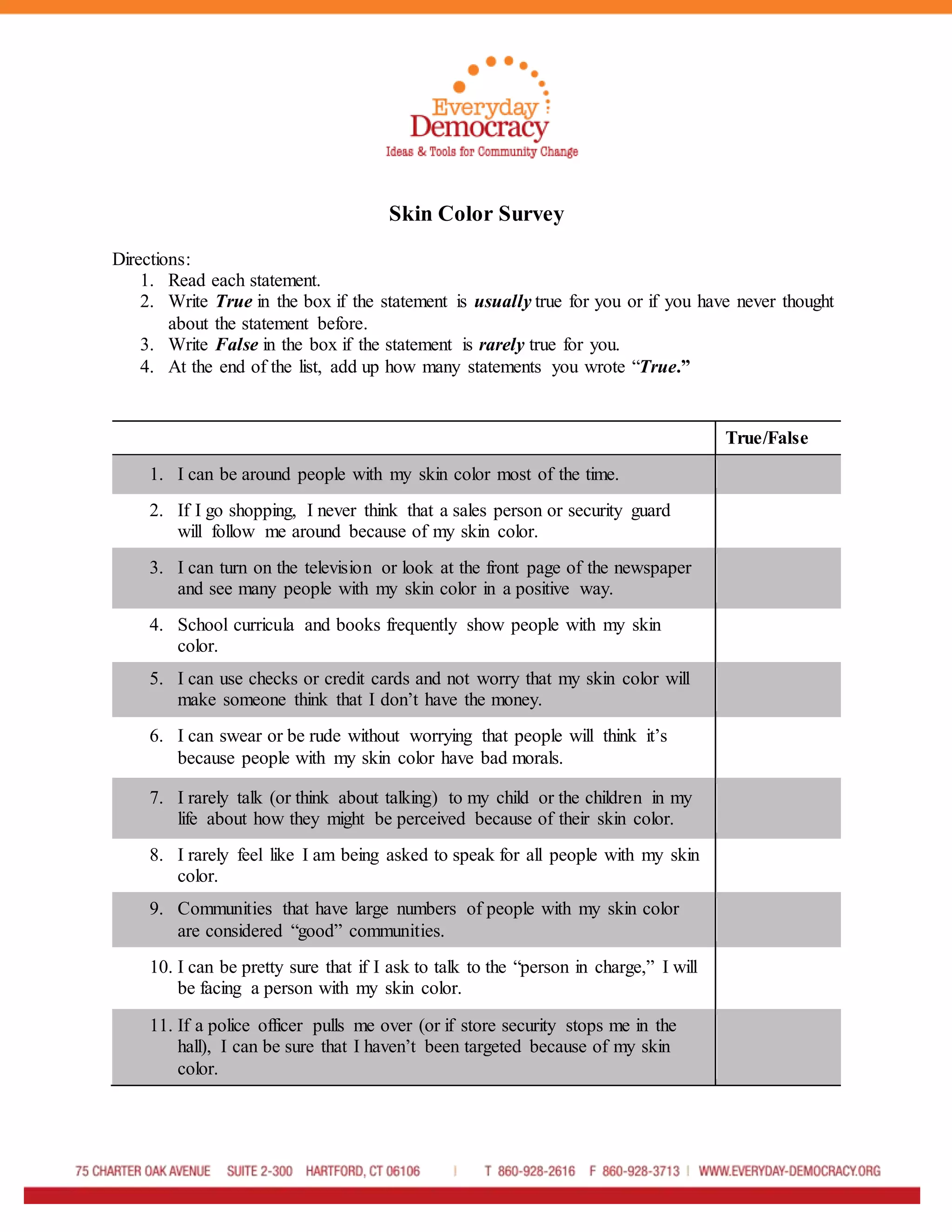 Activity to Explore the Impact of Skin Color | PDF