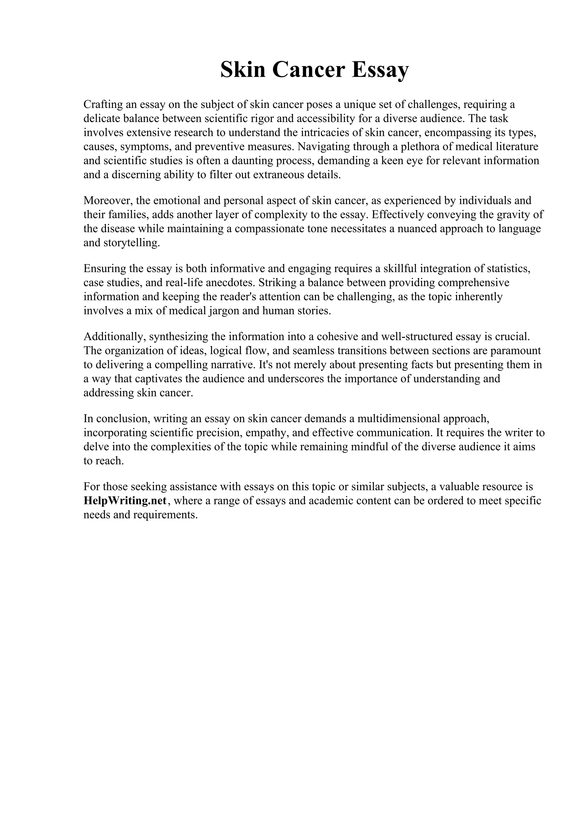 Skin Cancer Essay | PDF | Agriculture | Industries