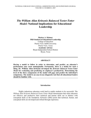 Skinner Desiree A The Kritsonis Balanced Teeter Totter Model | PDF