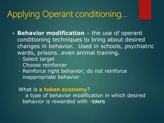 Operant Conditioning : Behavioral theory (B.F.SKINNER THEORY) | PPTX