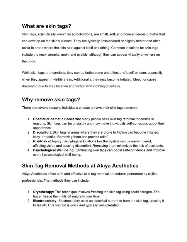 Skin Tag Removal in Delhi Akiya Aesthetics | PDF
