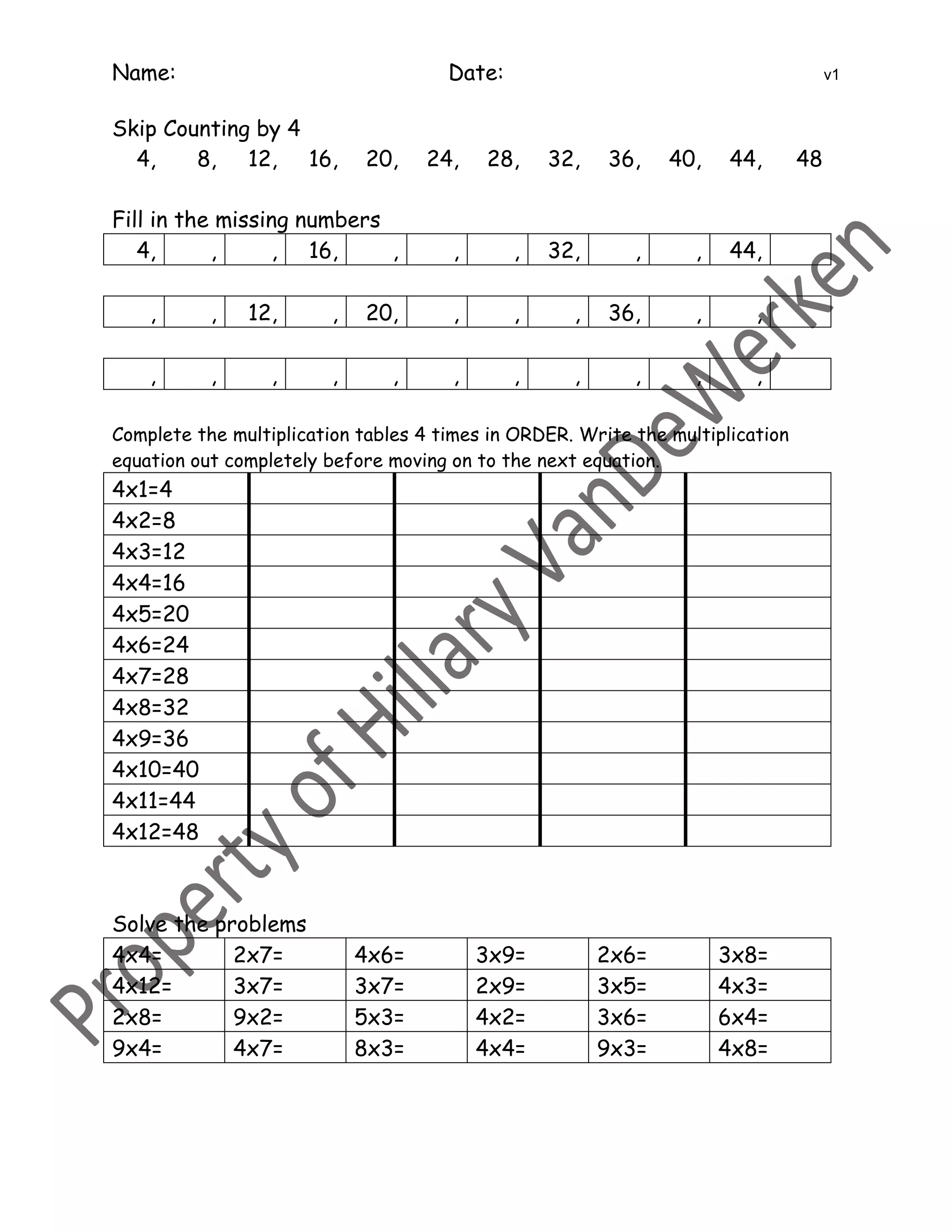 Skip counting by 4 v1 | PDF