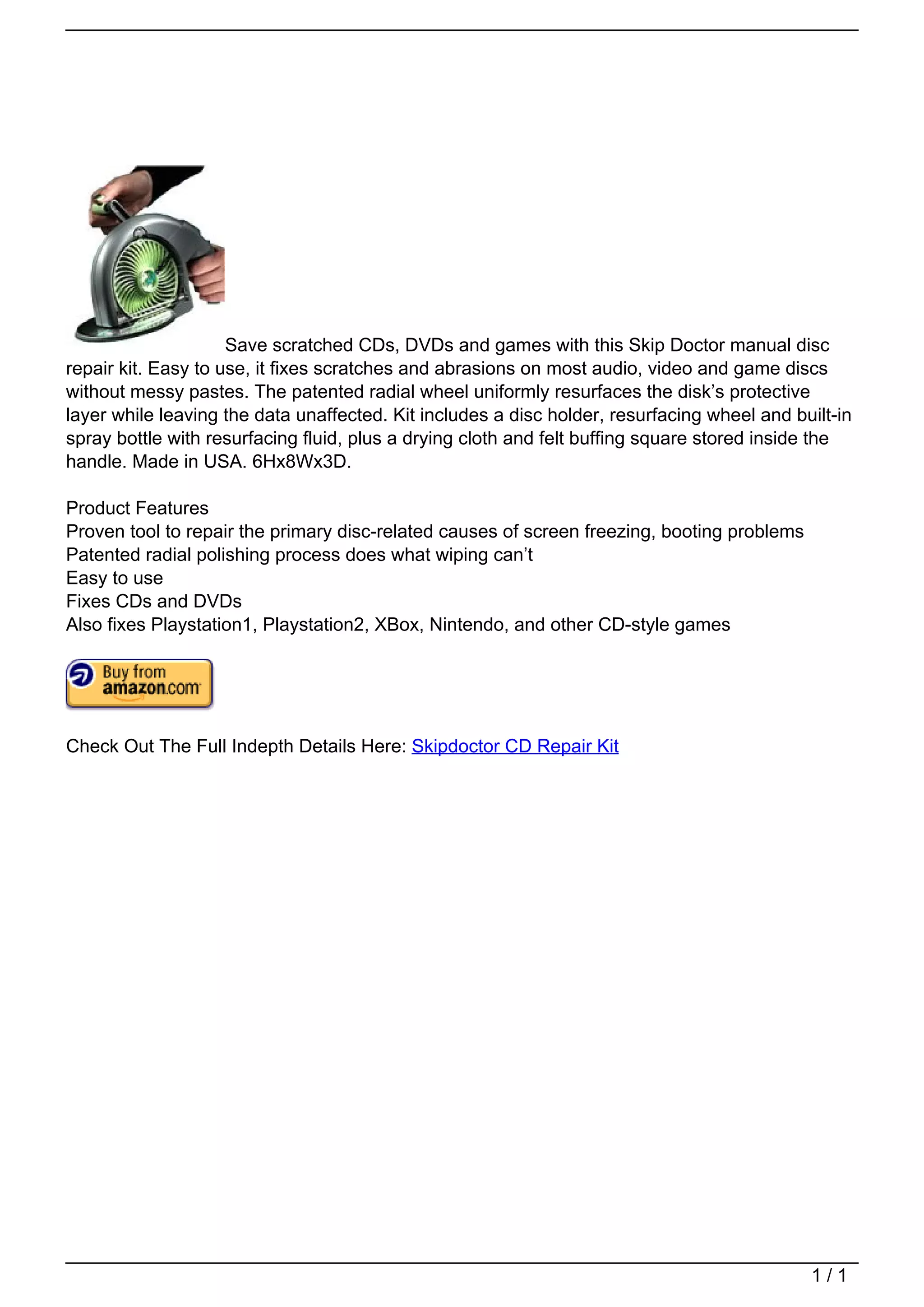 Skipdoctor CD Repair Kit | PDF